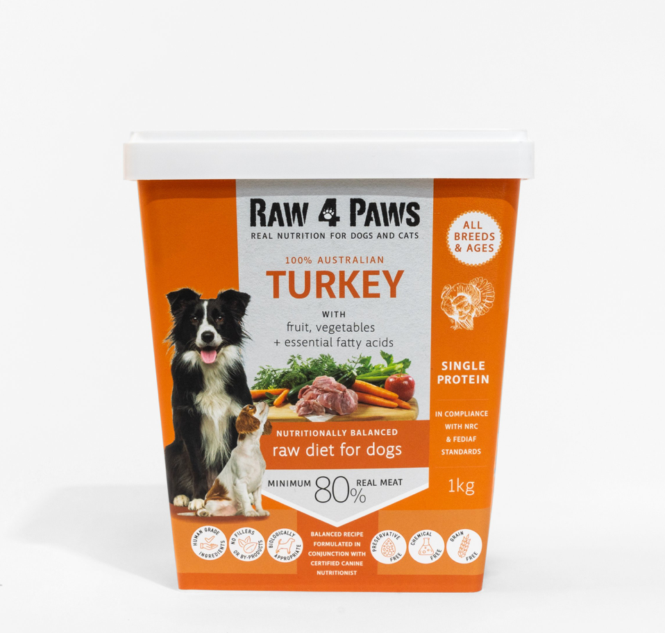 Raw4Paws - Turkey Container 1kg | Chew Chomp and Chill
